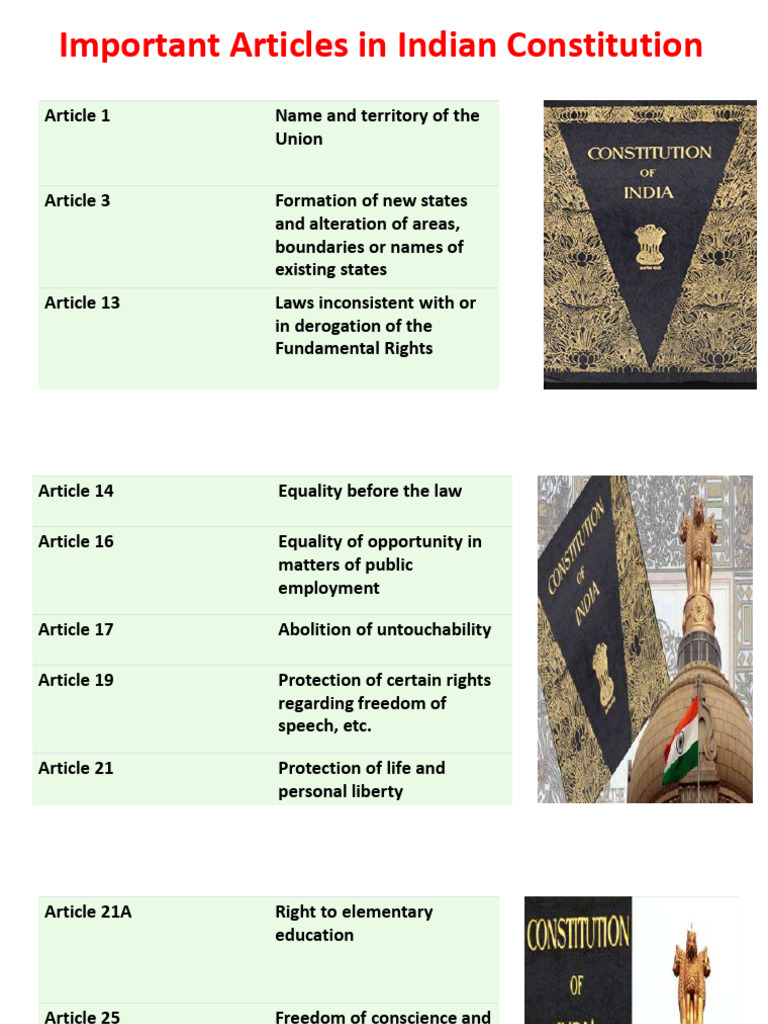 Key Articles of the Indian Constitution | PDF | Separation Of Powers ...