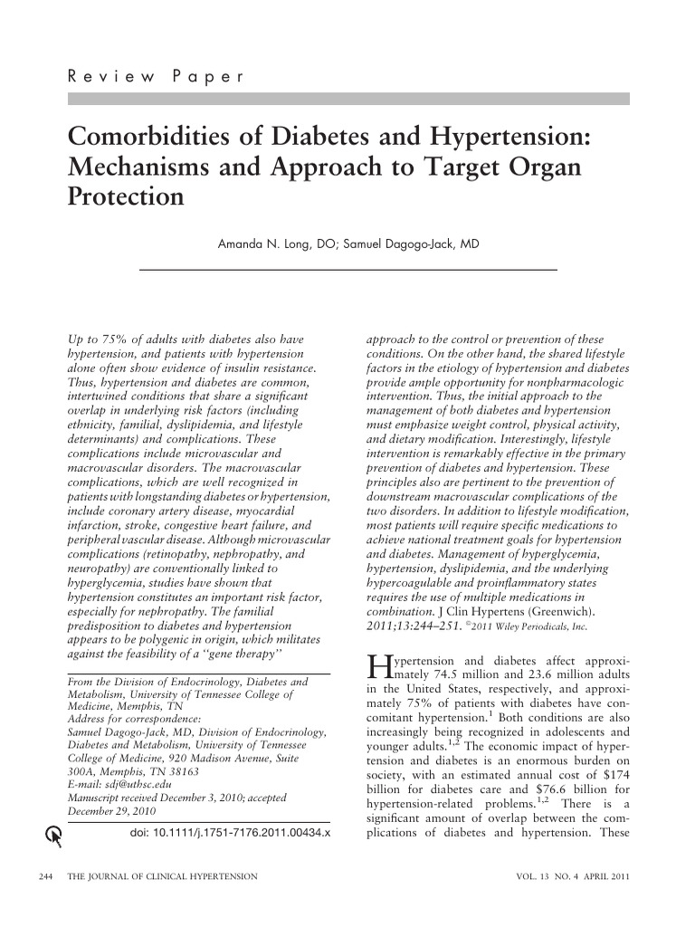 J of Clinical Hypertension - 2011 - Long - Comorbidities of Diabetes ...