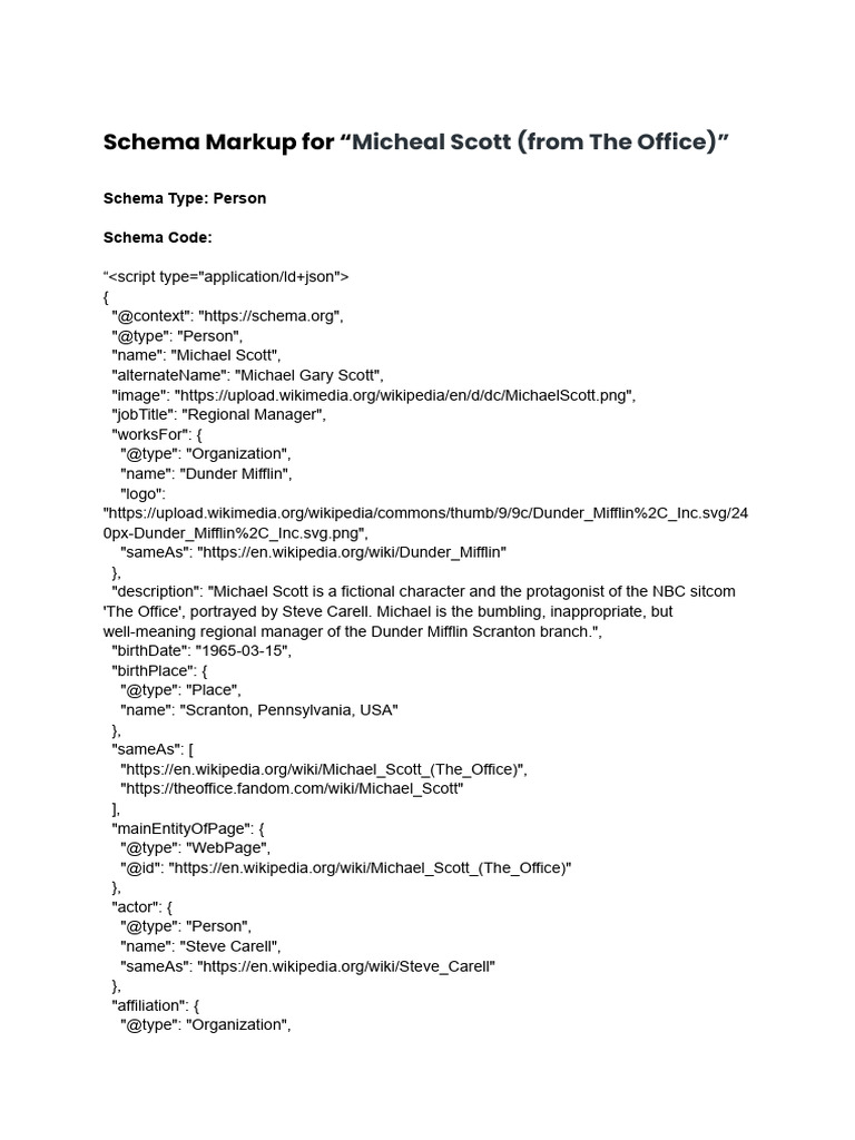 Schema Markup For "Micheal Scott (From The Office) " | PDF
