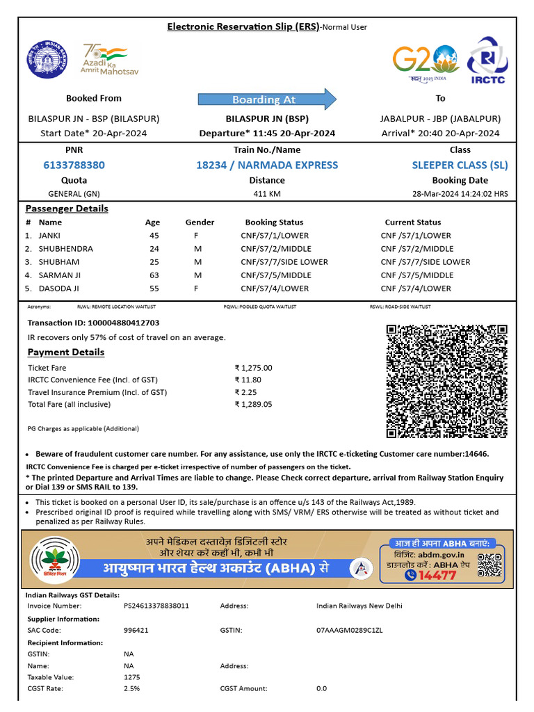 20 April Bilaspur to Jbp | PDF | Identity Document