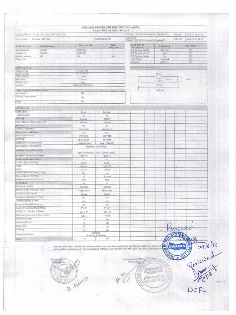 Wps Doosan Kacl Smaw 001 Rev.0 | PDF