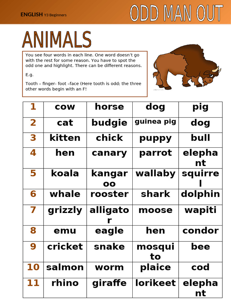 Odd One Out: Animal Word Game | PDF