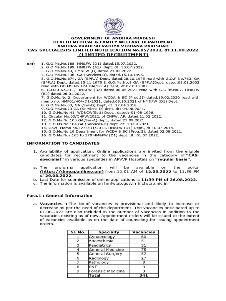 APVVP CAS Specialist Recruitment 2022 | PDF | Medicine | Health Care