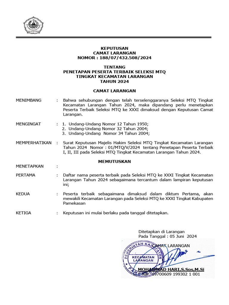 SK-PEMENANG-MTQ-2024 | PDF