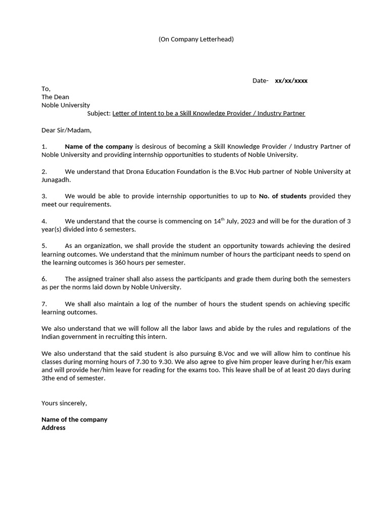 Skp Letter of Intent Nu | PDF