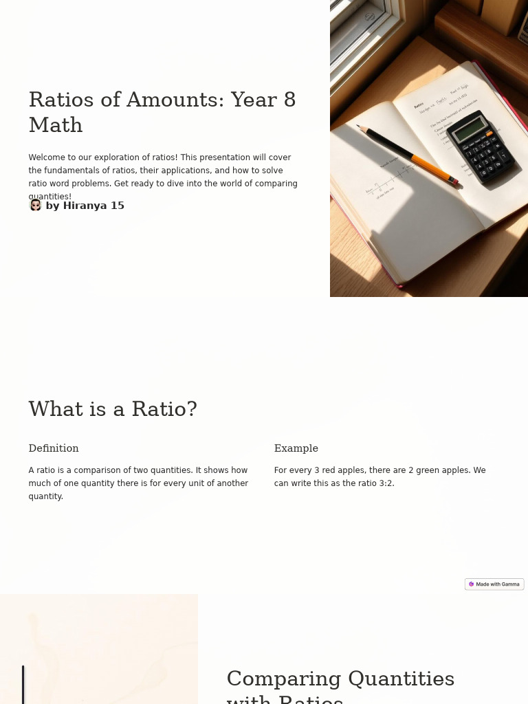 Ratios of Amounts Year 8 Math | PDF | Ratio | Quantity