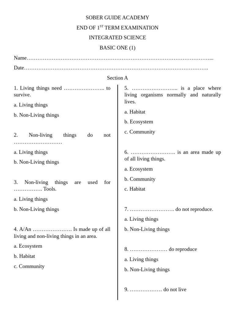 Sober Guide Academy Science b1 Exams | PDF | Materials