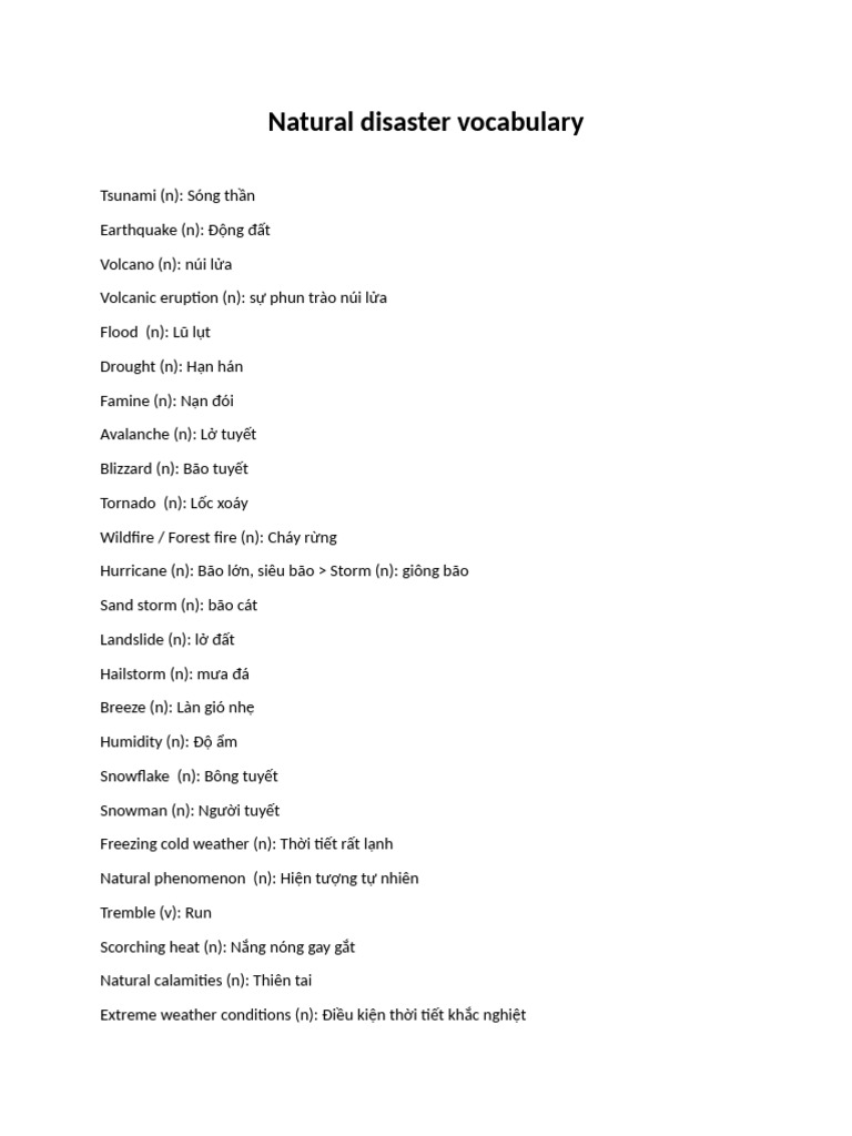 Natural Disaster Vocabulary | PDF