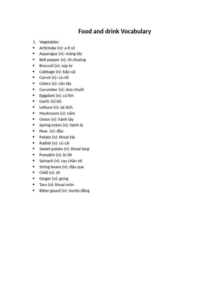 Food and Drink Vocabulary | PDF