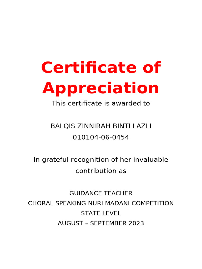 Teacher Appreciation Certificate | PDF