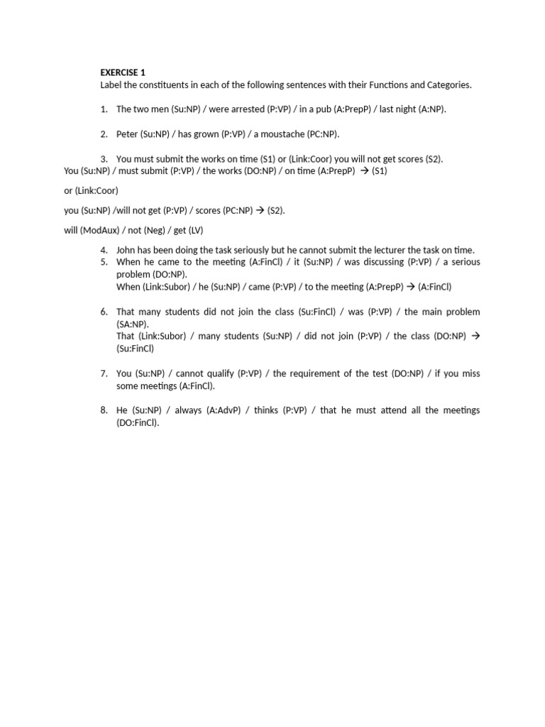 EXERCISE 1 (Sentence Types) C11-4.2 | PDF