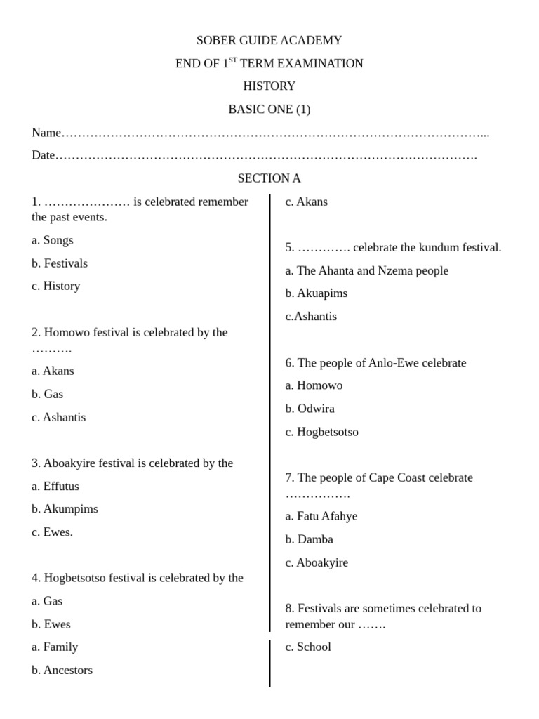 Sober Guide Academy History B1 Exams | PDF | Accra | West Africa