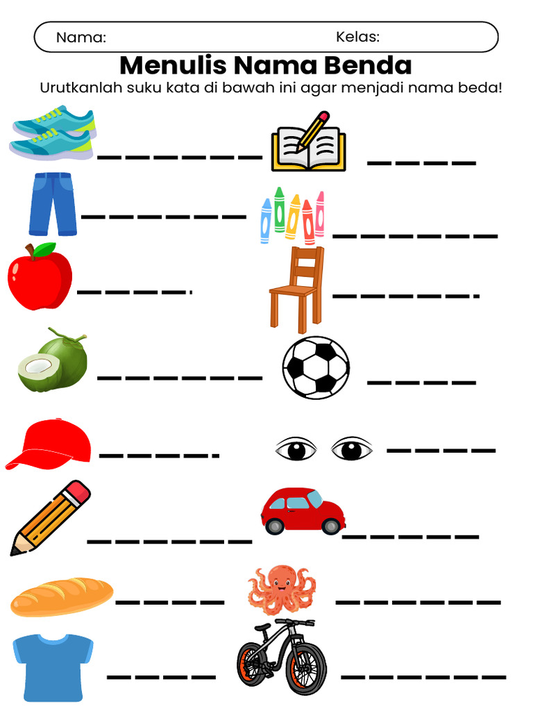 Menulis Nama Benda Worksheet Hitam Dan Putih Gaya Ilustratif - 20241211 ...