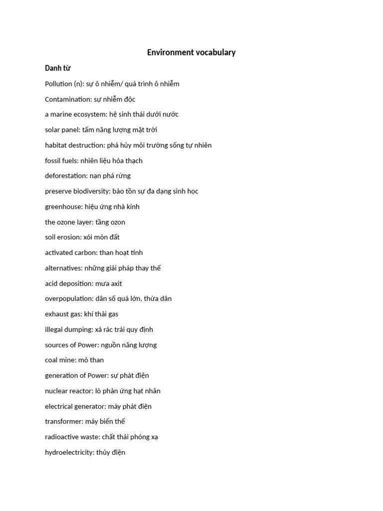 Environment vocabulary | PDF