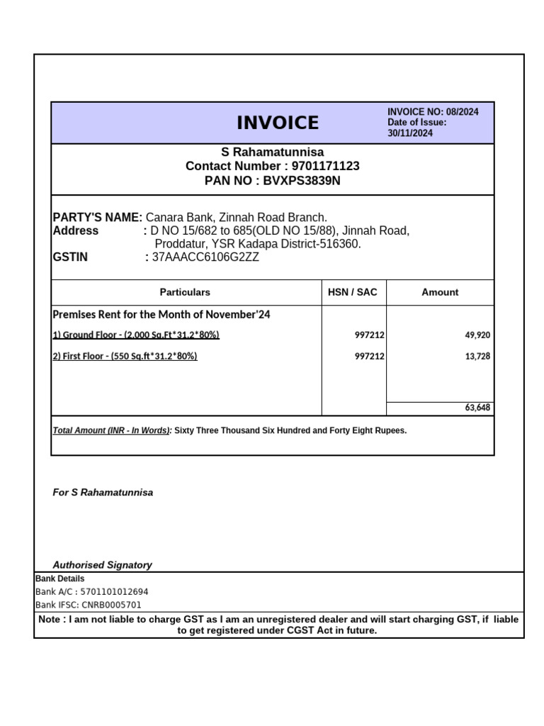 GST Invoice Format Ground Floor | PDF