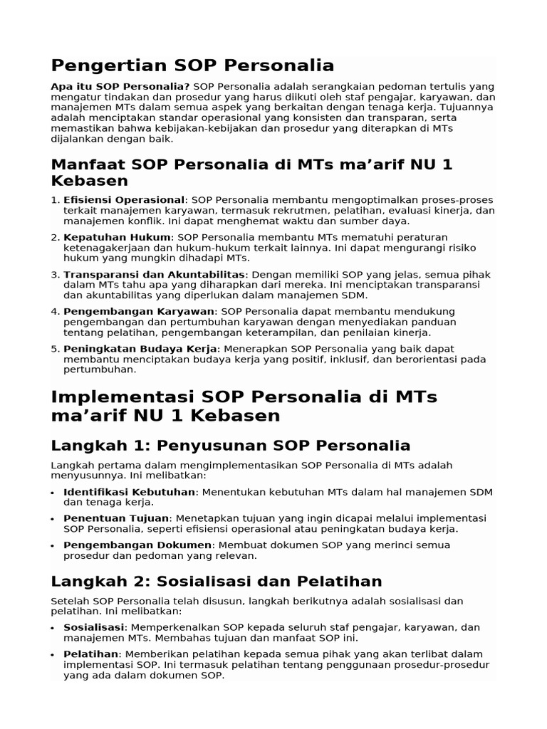 SOP Personalia di MTs Ma'arif NU 1 | PDF