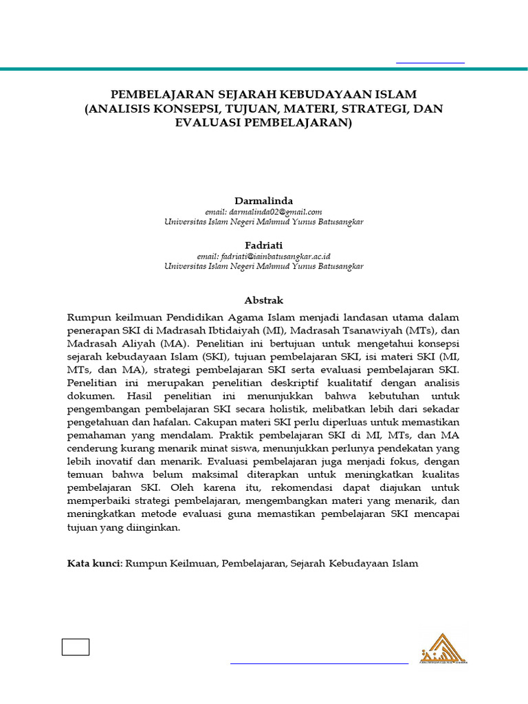 Darmalinda Analisis+Pembelajaran+SKI+ | PDF