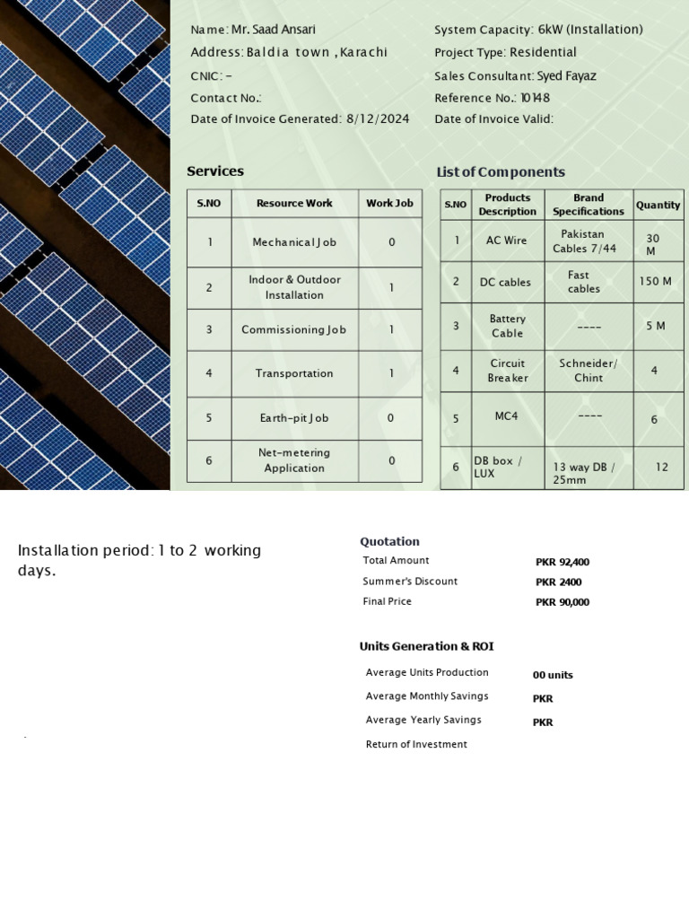 MR - Saad 6kW Installation Quote | PDF | Electrical Engineering | Power ...