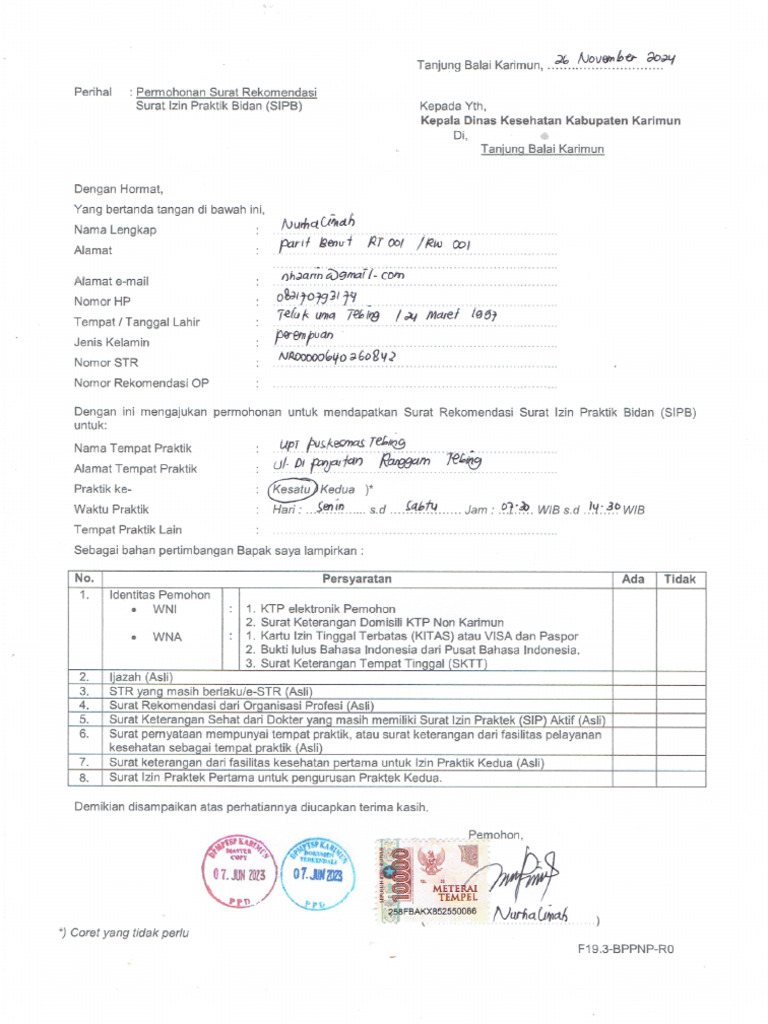 Nurhalimah - Permohonan Rekom Dinkes | PDF