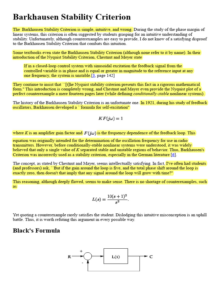 Barkhausen Stability Criterion Explained | PDF | Electronic Circuits ...