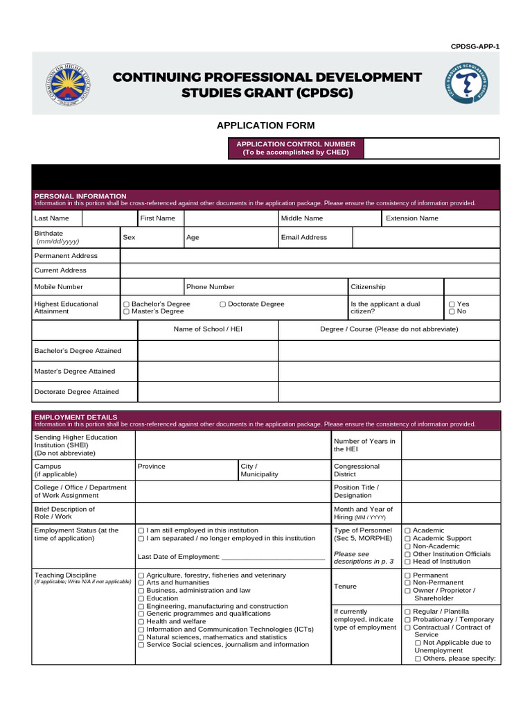 CPDSG Application Form Details | PDF