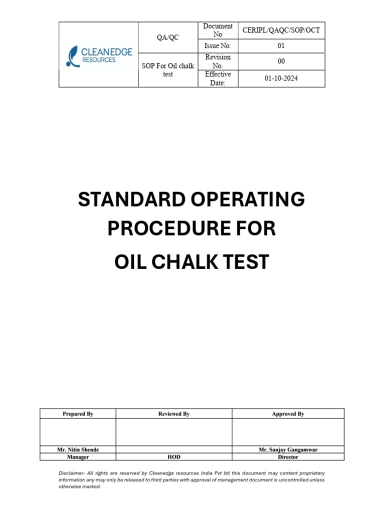 SOP for Oil Chalk Test | PDF | Materials | Industrial Processes