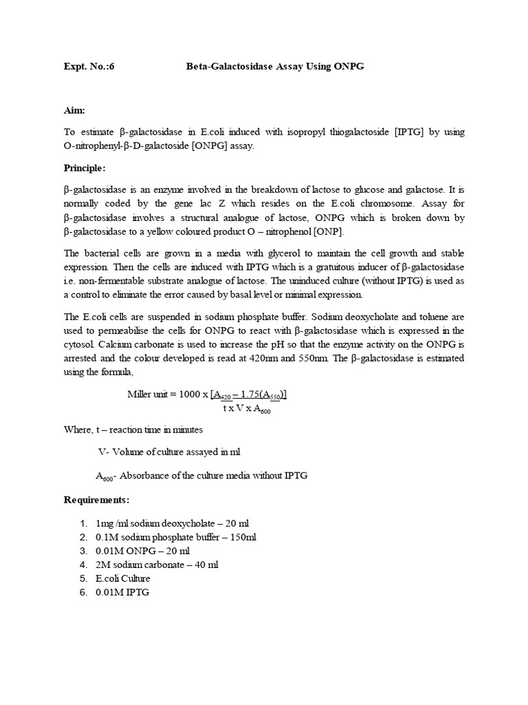 Beta-Galactosidase Assay Using ONPG - Google Docs | PDF | Biology ...