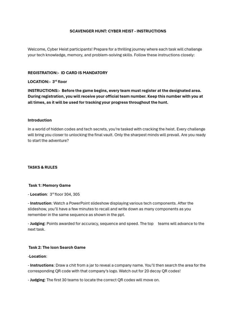 SCAVENGER HUNT Instructions Participants | PDF | Mental Processes ...