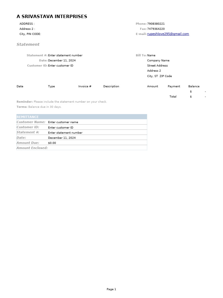 Billing Statement 1 | PDF