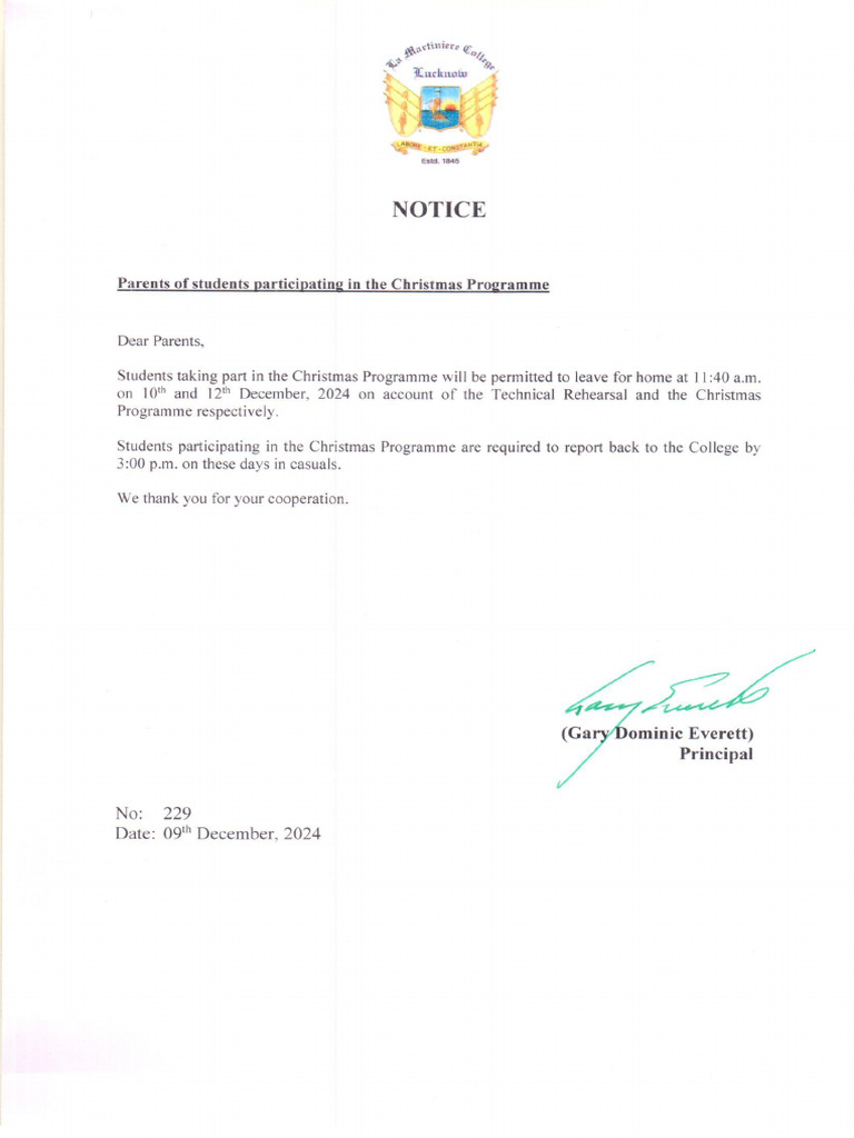 College Notice No. 229 of 2024-25 | PDF