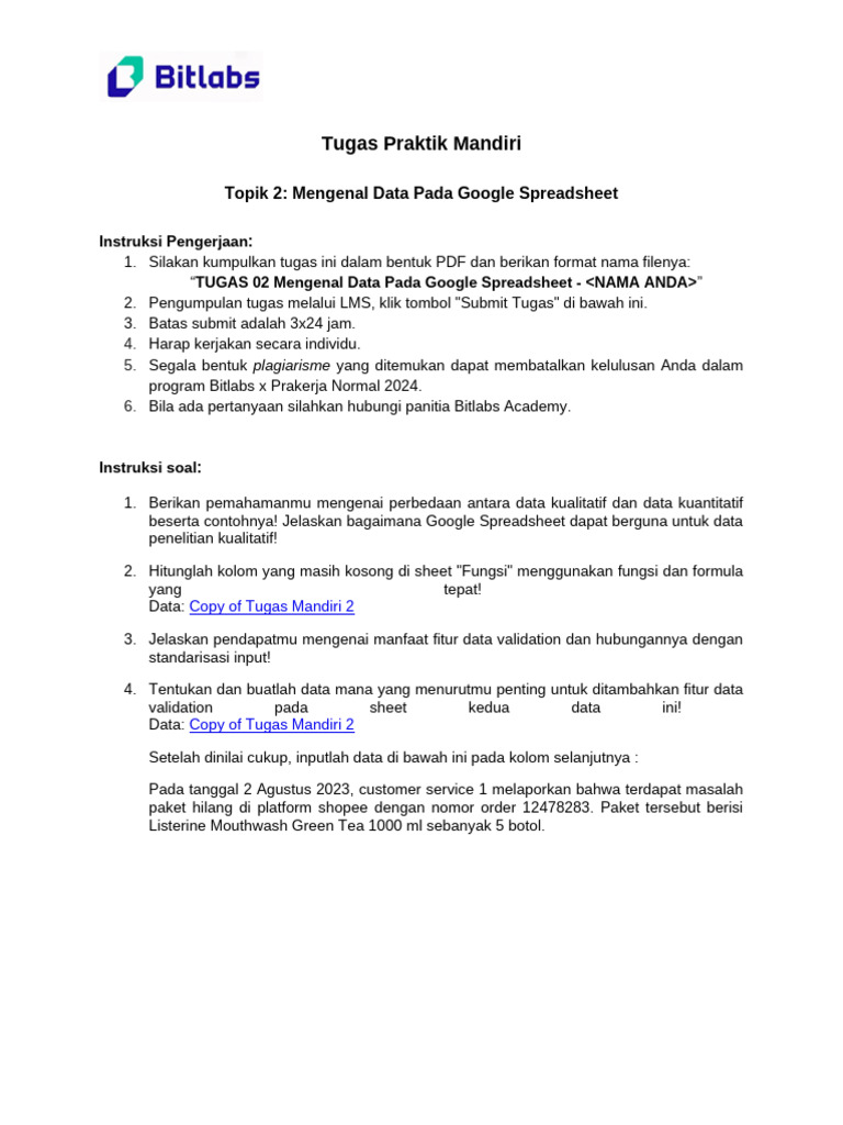 Tugas Google Spreadsheet | PDF