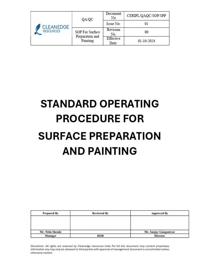 SOP For Surface Preparation and Painting | PDF | Paint | Coating