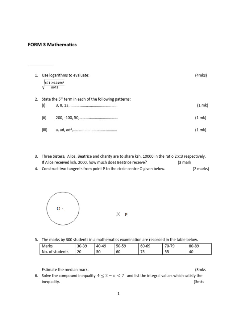 Murang'A High School: FORM 3 Mathematics | PDF | Mathematics | Elementary Mathematics