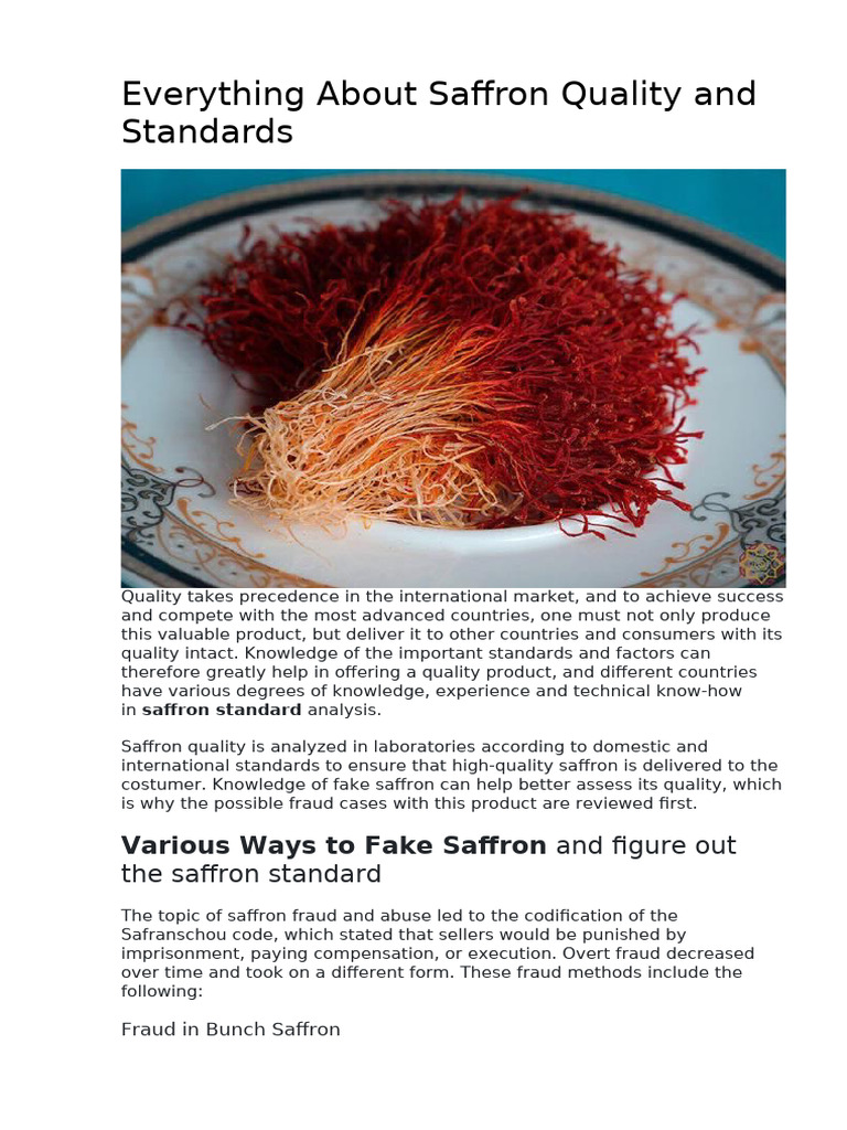 Saffron Quality Standards Overview | PDF | Standardization