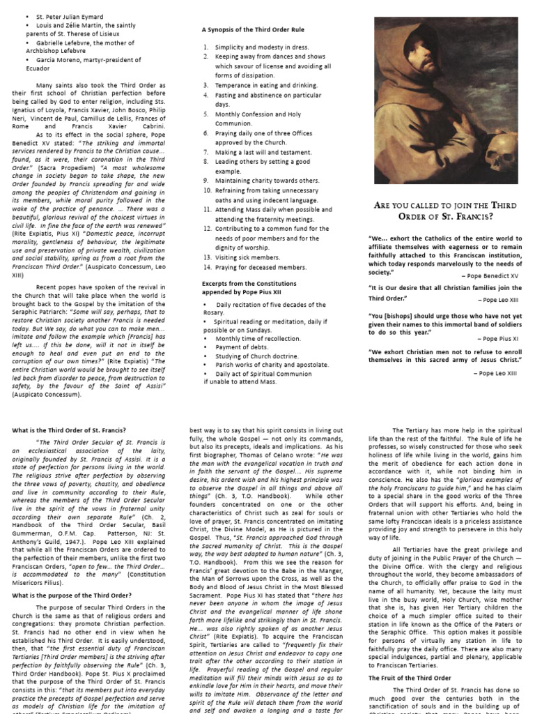 TOSF Flyer - New | PDF | Catholic Church | Francis Of Assisi