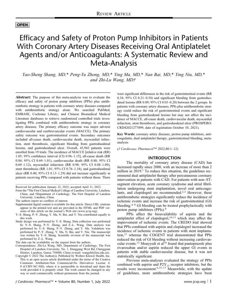 Efficacy and Safety of Proton Pump Inhibitors in Patients With CAD ...