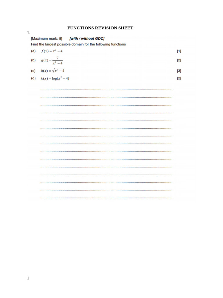 Functions Revision Sheet | PDF