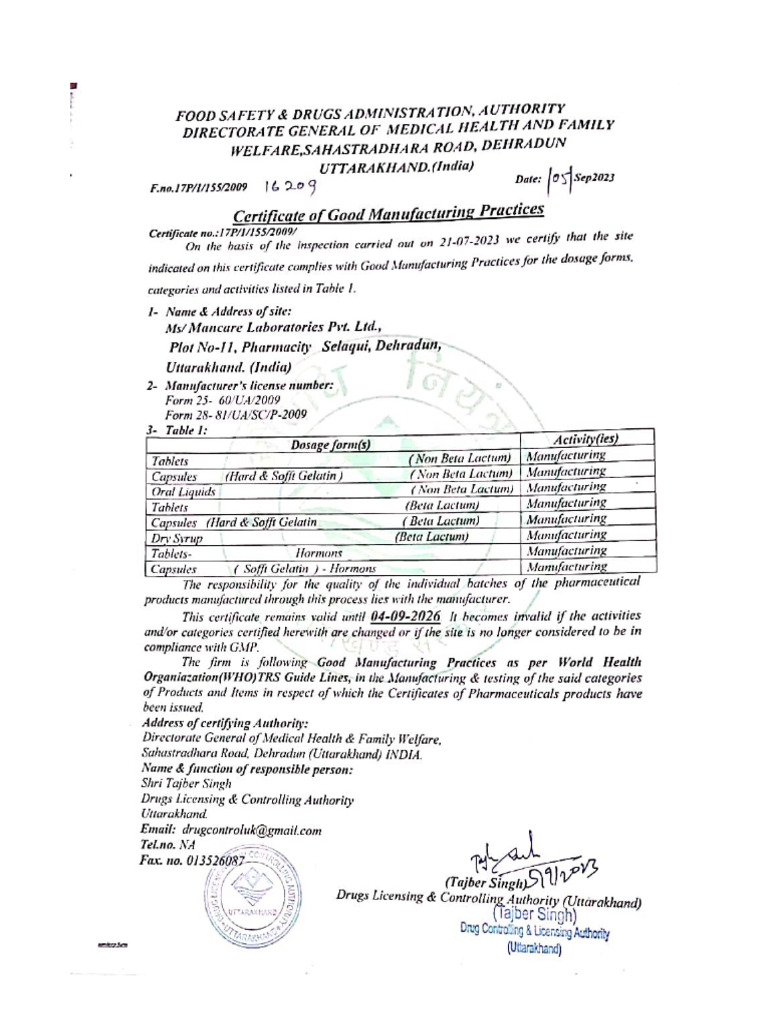 WHO Certificate with product list (3) (2) | PDF | Magnesium | Oxide