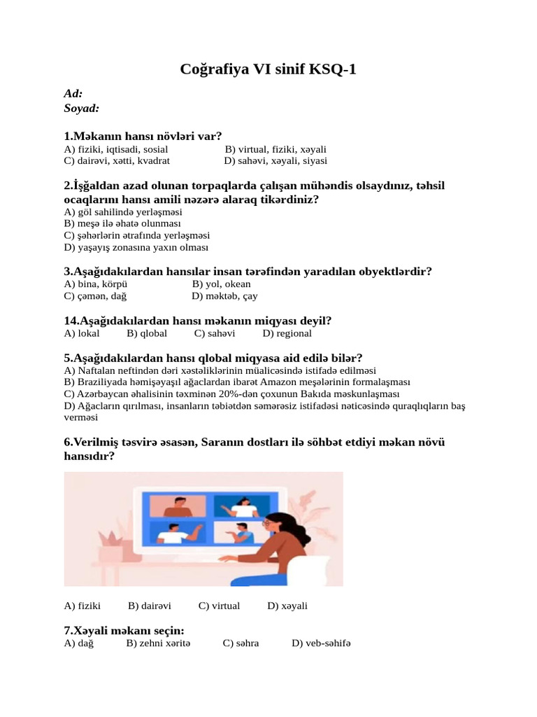 Coğrafiya VI Sinif KSQ-1 | PDF