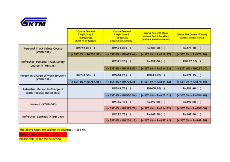 Personal Track Safety Course Fees | PDF | Service Industries