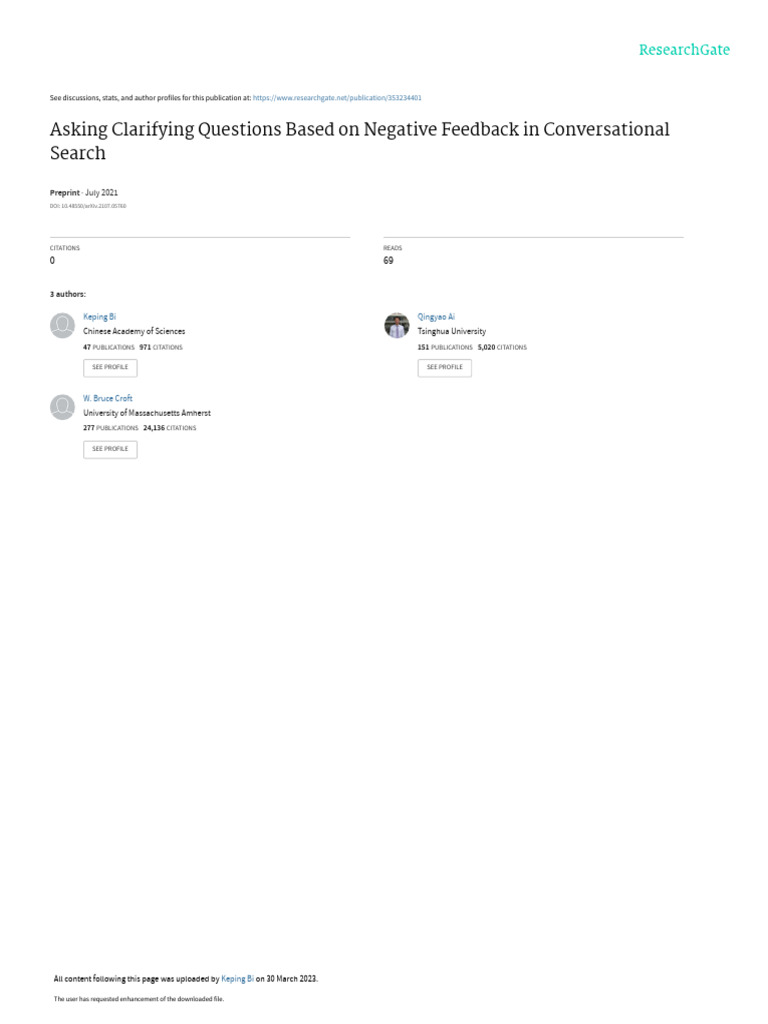 Asking Clarifying Questions Based On Negative Feed | PDF | Information Retrieval | Information ...