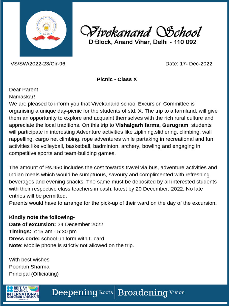 Excursion Circular - Class10 | PDF