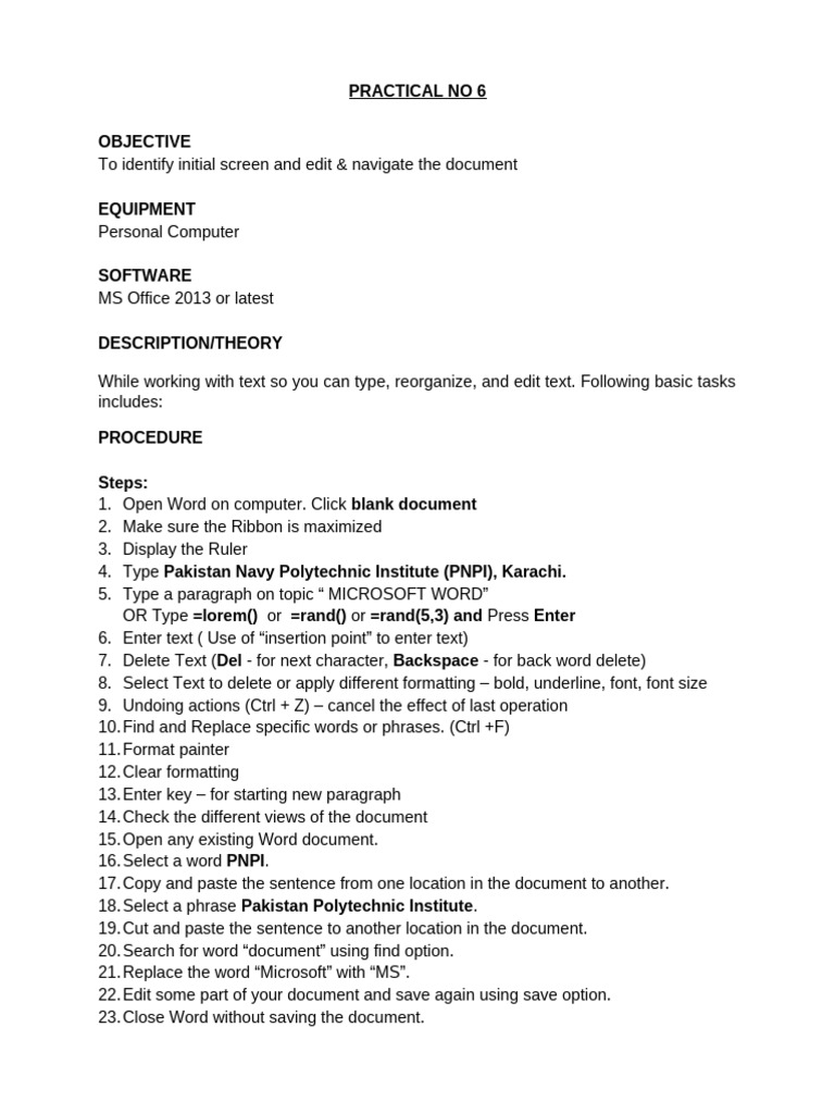 Practical 06-09 MS Word | PDF | Microsoft Word | Text