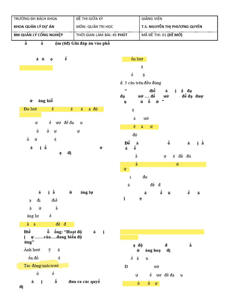 Ả Ự Ễ Ị Phương Quyên Ả Ệ (ĐỀ Ở: Khoa Qu N Lý D ÁN T.S. Nguy NTH Bm Qu N Lý Công Nghi P Phút M) | PDF
