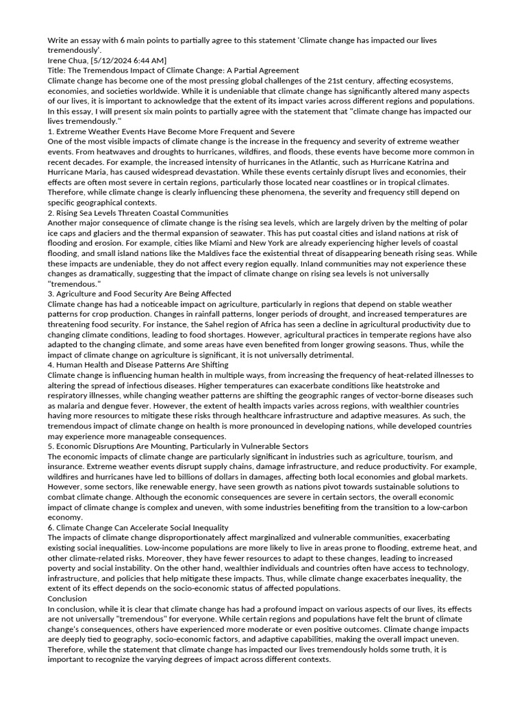 Write An Essay With 6 Main Points To Partially Agr | PDF | Climate ...