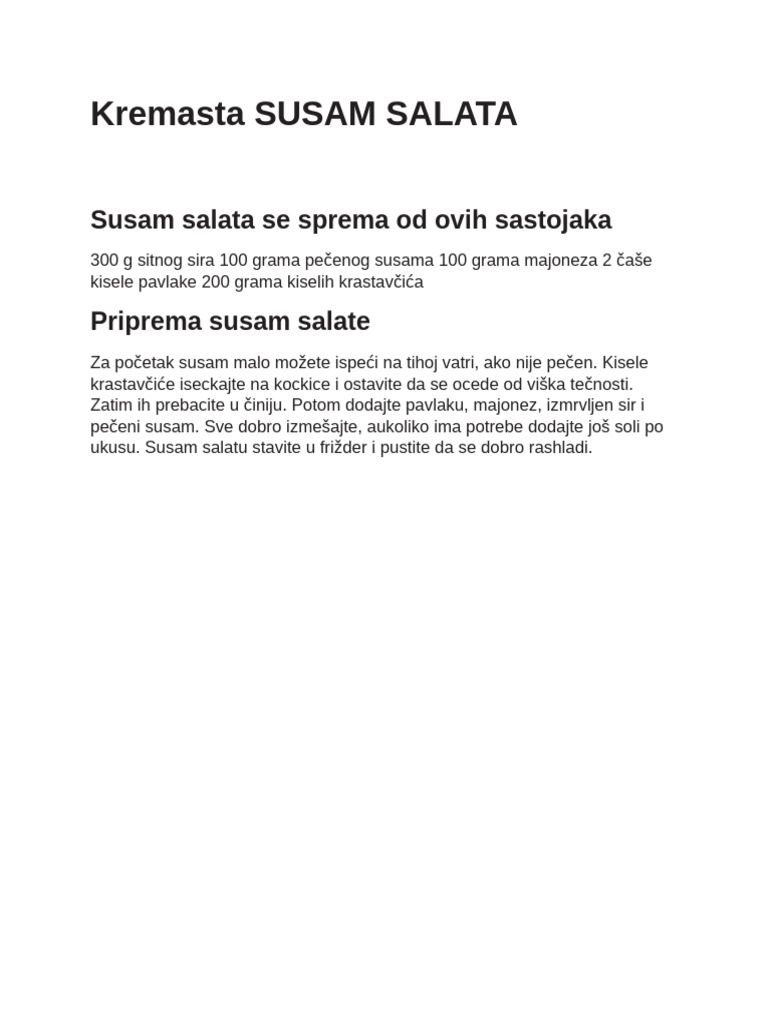 Kremasta Susam Salata | PDF