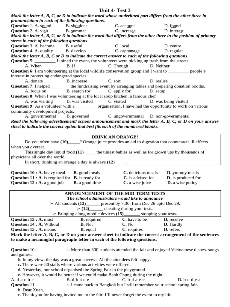English Pronunciation and Grammar Test | PDF | Well Being | Mental Health