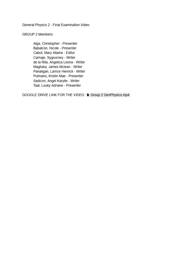 GPhys 2 Group 2 Final Examination Video | PDF