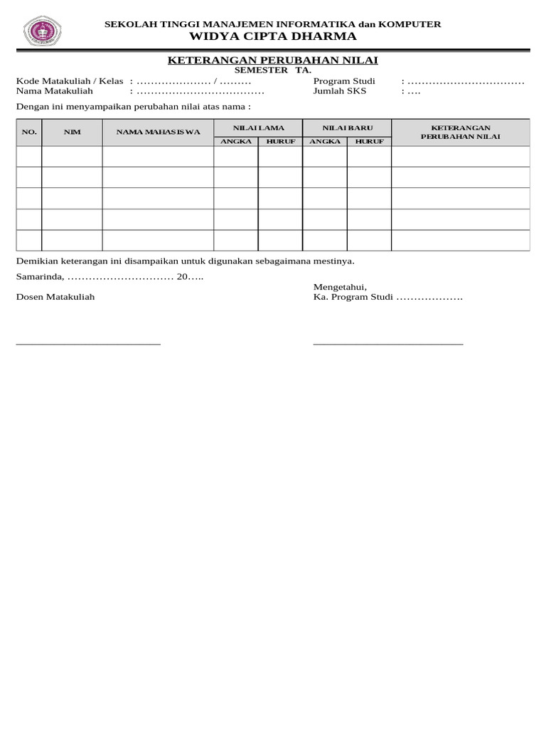 Form Perubahan Nilai | PDF
