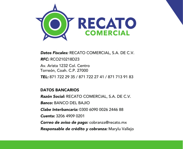 Datos de Transferencia - Recato Comercial | PDF